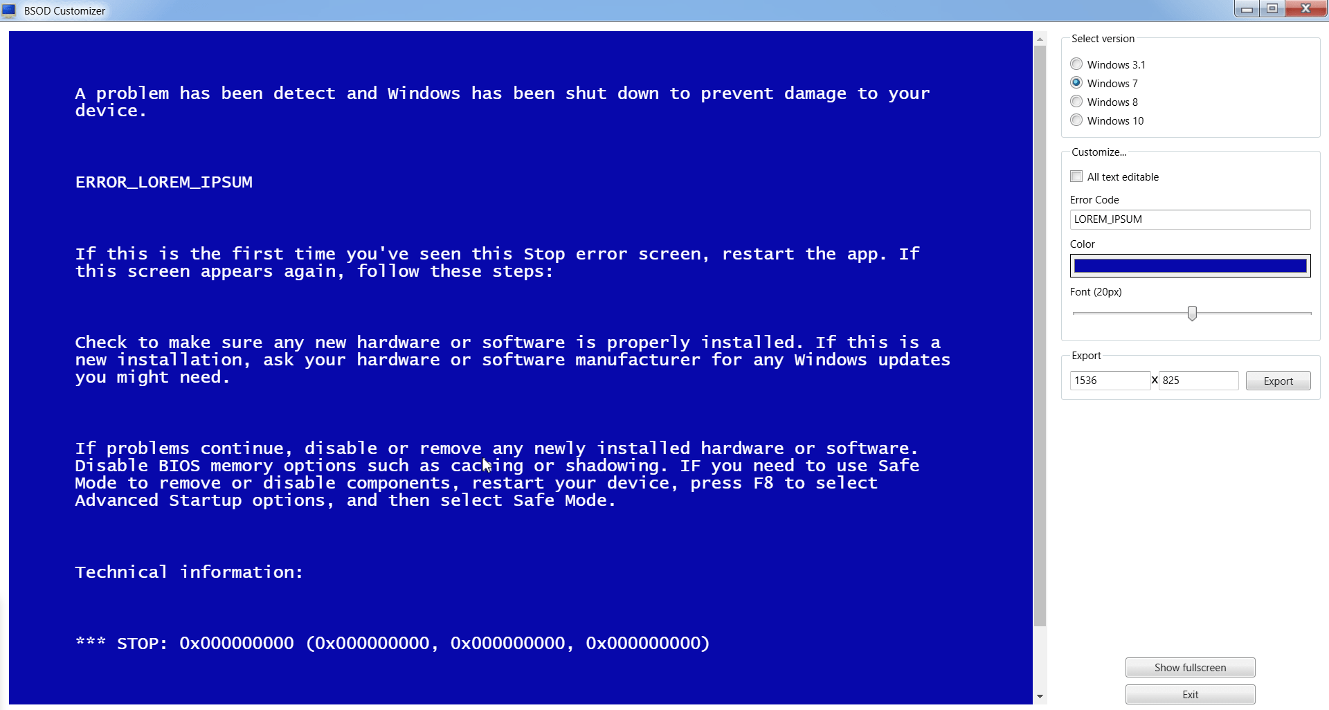 BSOD Customizer in Win7 Simu | Visnalize