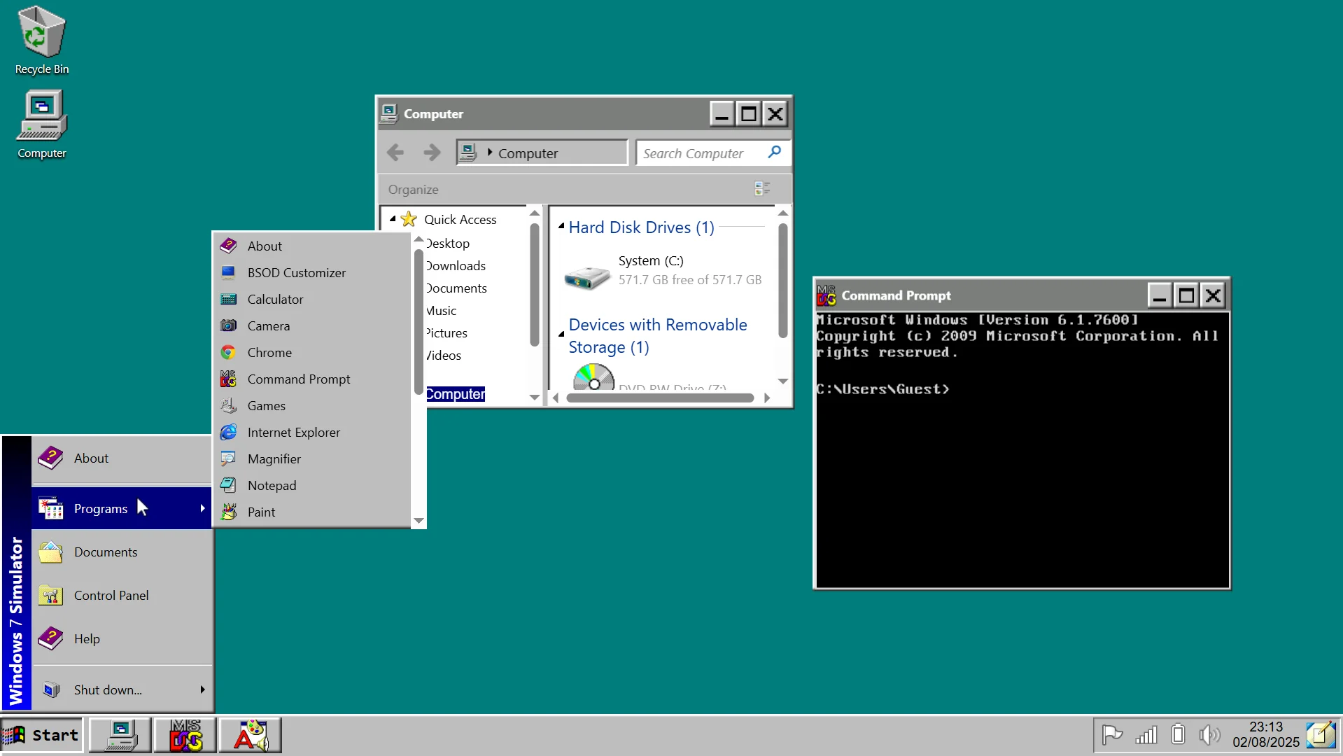 Windows 95 theme in Win7 Simu | Visnalize